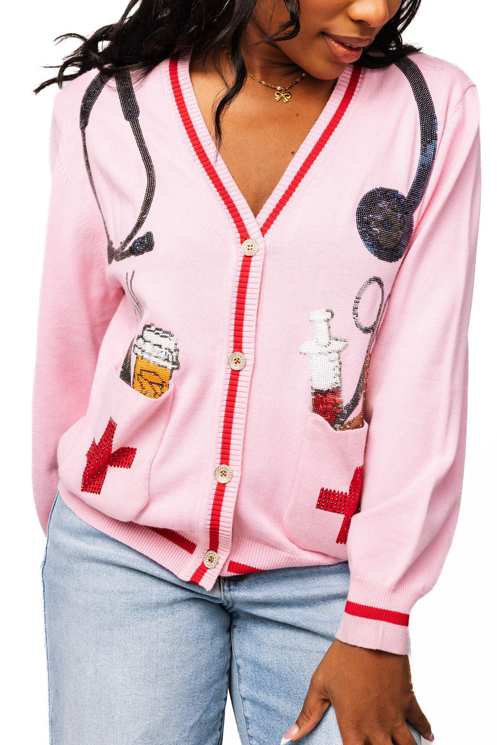 Queen of Sparkles Pink Medical Instrument Cardigan – Denash Apparel